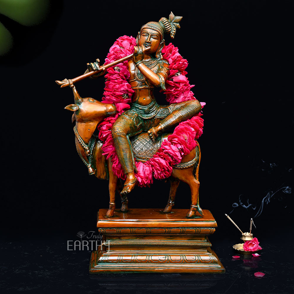 Buy Brass Krishna & Cow Statue Online – Truly Earthy