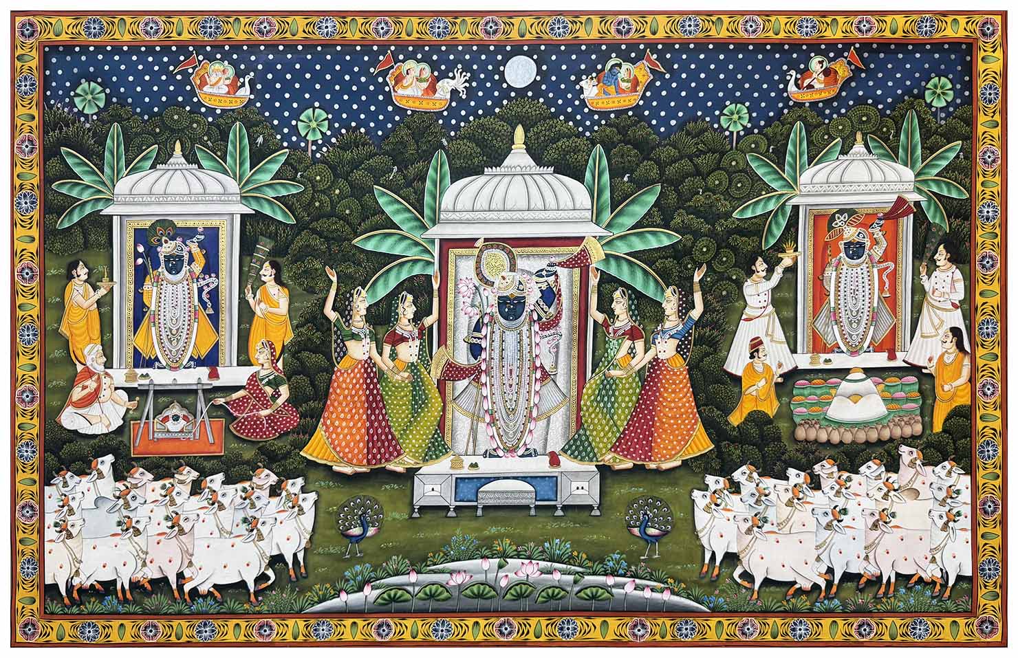 Teen Darshan - Handmade Pichwai Painting – Truly Earthy