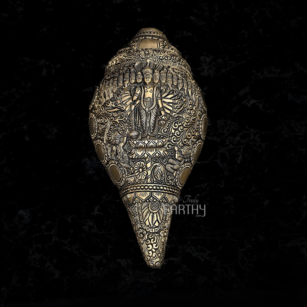 Brass Shankh with Vishnu Dashavatar Carving (Conch) – Truly Earthy
