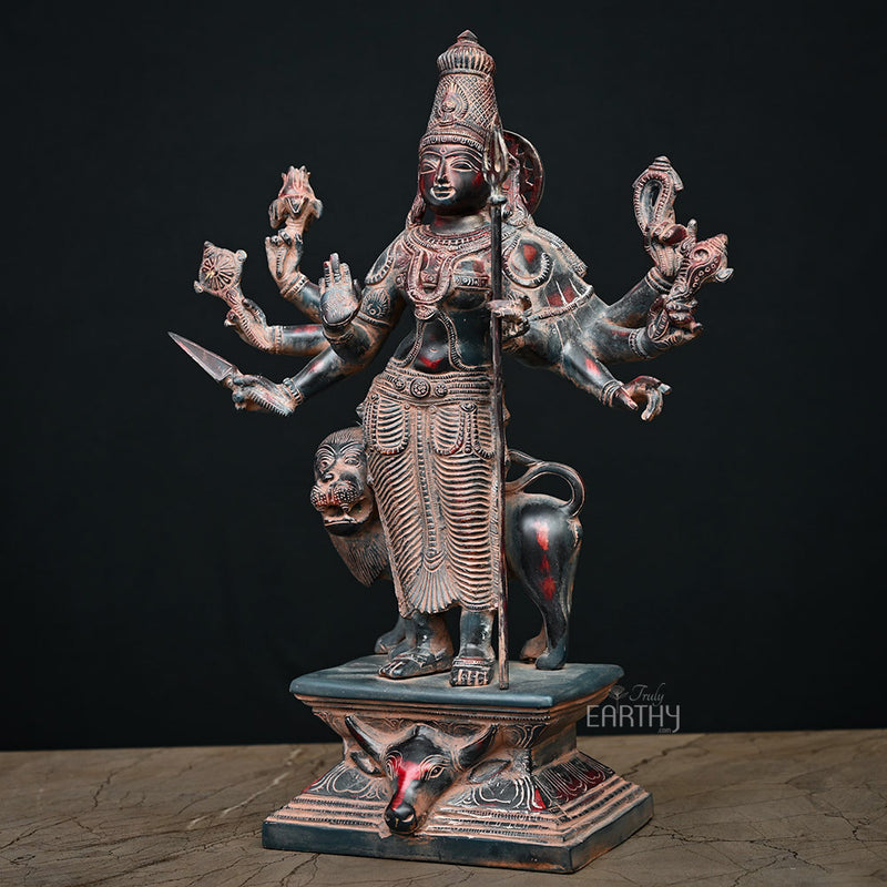 Brass Durga Statue with Lion – Truly Earthy