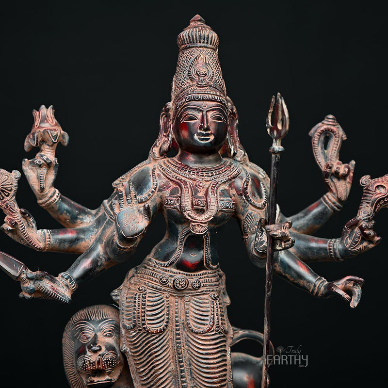 Brass Durga Statue with Lion – Truly Earthy